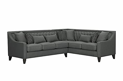 Iconic Home Chic Home Aberdeen Linen Tufted Down Mix Modern Contemporary Right Facing Sectional Sofa, Grey,