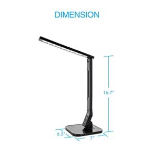 Tenergy 7W Dimmable LED Desk Lamp, 530 Lumens with 5 Dimming Levels, Touch Control with Auto Shut-Off Timer, Eye Protection Foldable Table Light for Home and Office