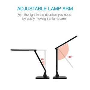 Tenergy 7W Dimmable LED Desk Lamp, 530 Lumens with 5 Dimming Levels, Touch Control with Auto Shut-Off Timer, Eye Protection Foldable Table Light for Home and Office