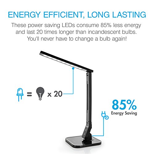 Tenergy 7W Dimmable LED Desk Lamp, 530 Lumens with 5 Dimming Levels, Touch Control with Auto Shut-Off Timer, Eye Protection Foldable Table Light for Home and Office