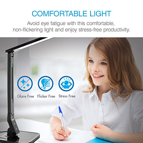 Tenergy 7W Dimmable LED Desk Lamp, 530 Lumens with 5 Dimming Levels, Touch Control with Auto Shut-Off Timer, Eye Protection Foldable Table Light for Home and Office