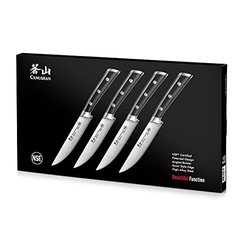 Cangshan S Series 1020359 German Steel Forged 4-Piece Steak Knife Set, 5-Inch Blade