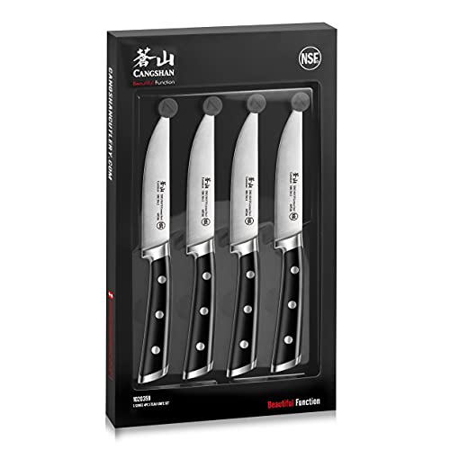 Cangshan S Series 1020359 German Steel Forged 4-Piece Steak Knife Set, 5-Inch Blade