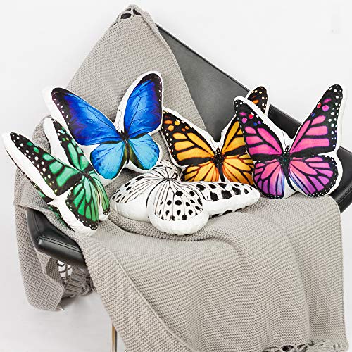 JWH 3D Butterfly Pillow Decorative Animal Throw Pillow Aesthetic Stuffed Plush Accent Pillow Case Colorful Pillowcase Cute Cushion Bed Couch Bedroom 13x18 Inch Black Green