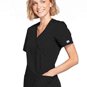 Women's Mock Wrap Top Workwear Originals with Rib-Knit Back Panels WW650, M, Black