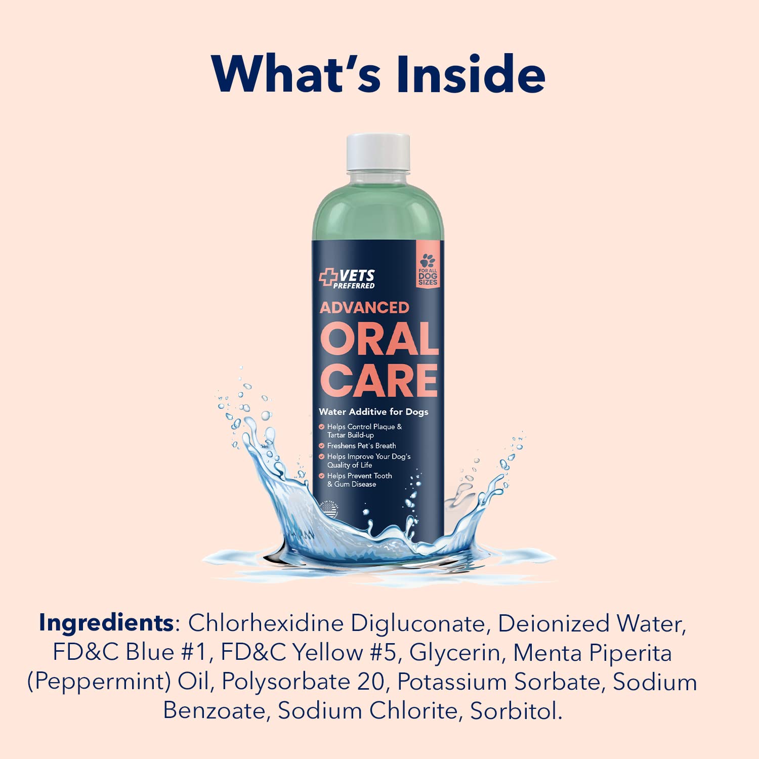 Vets Preferred Oral Care Water Additive for Dogs - Healthy Mouth Dog Breath Freshener Mouthwash - Fights Bad Breath, Removes Plaque and Tartar - Prevents Gum Disease - Mild Mint Flavor