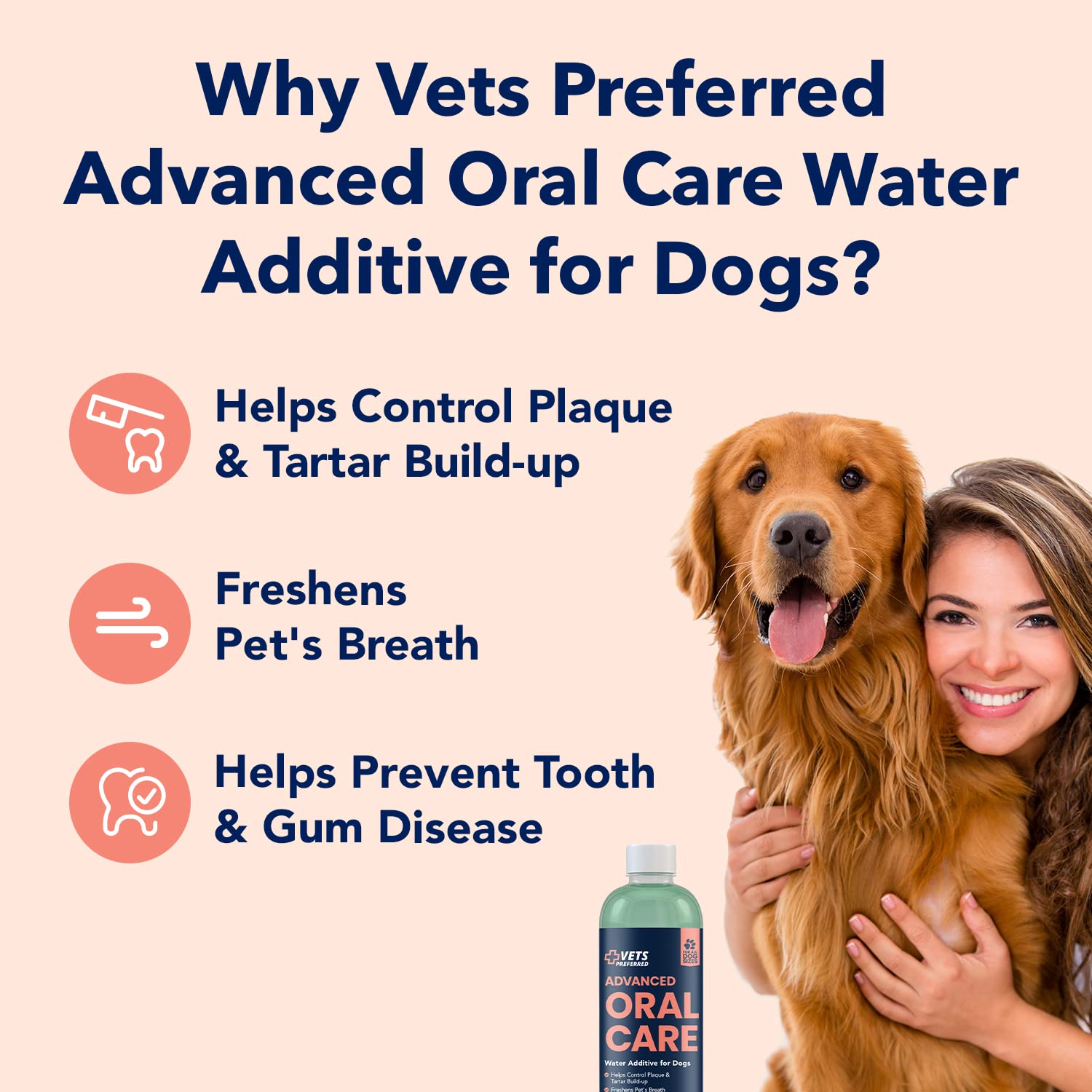 Vets Preferred Oral Care Water Additive for Dogs - Healthy Mouth Dog Breath Freshener Mouthwash - Fights Bad Breath, Removes Plaque and Tartar - Prevents Gum Disease - Mild Mint Flavor