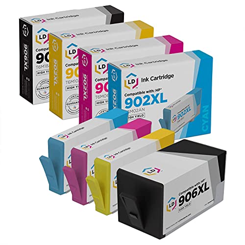 LD Products Compatible Ink Cartridge Replacements for HP 906XL 906 XL T6M18AN & 902XL 902 XL High Yield (Black Cyan Magenta Yellow 4-Pack) for OfficeJet Pro 6960 6963 6964 6971 6976 6979 6961