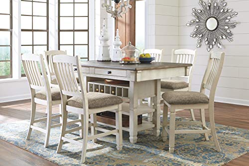 Signature Design by Ashley Bolanburg Farmhouse Counter Height Dining Room Table, White & Brown