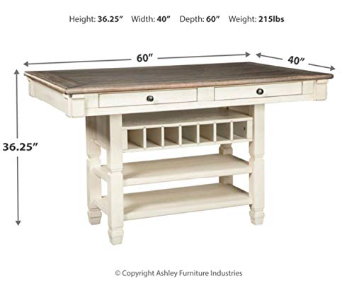 Signature Design by Ashley Bolanburg Farmhouse Counter Height Dining Room Table, White & Brown