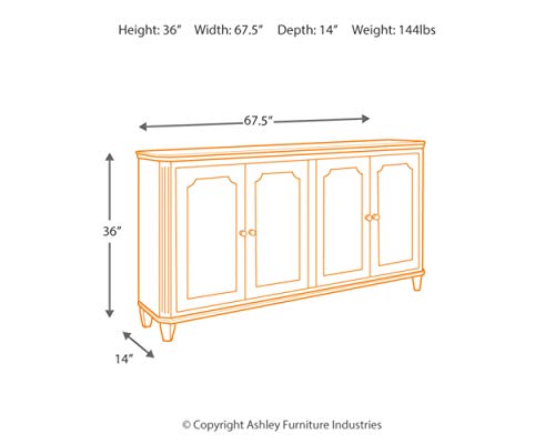 Signature Design by Ashley Mirimyn Distressed 4-Door Accent Cabinet or TV Stand, Antique White