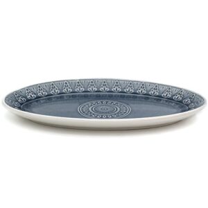 Euro Ceramica Fez Serving Platter, 14" Oval, Teardrop Mandala Design, Grey