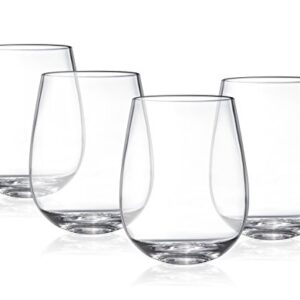 MEKBOK Premium Unbreakable Stemless Wine Glasses Set By Shatterproof Reusable Plastic Wine Cups - Looks like Real Glass - 15oz Perfect For Parties & Entertaining Guests - 4 Piece set