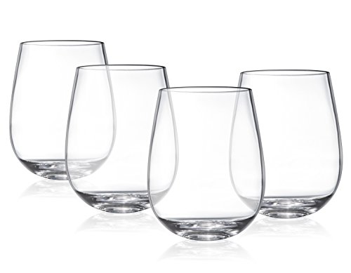 MEKBOK Premium Unbreakable Stemless Wine Glasses Set By Shatterproof Reusable Plastic Wine Cups - Looks like Real Glass - 15oz Perfect For Parties & Entertaining Guests - 4 Piece set