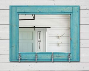 boat house row mirror with boat cleat hooks - nautical decor, entryway coat hooks, bathroom towel rack - 20 colors: shown vintage aqua teal