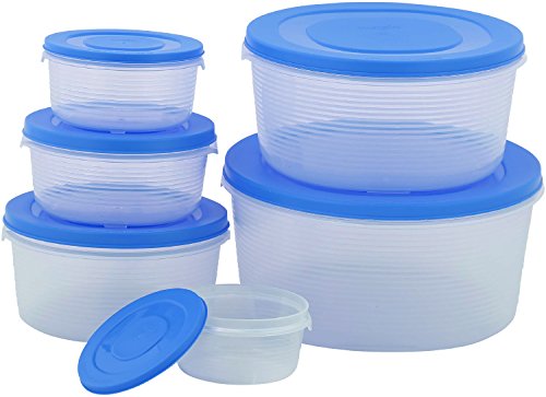 Mixing Bowl Set with Lids; Kitchen Food Storage Containers, Plastic Airtight Nesting Stackable Meal Prep 12 Piece, 6 Bowls & 6 Covers; No Spill Leakproof Lightweight - for Baking, Salad, Picnic (Blue)