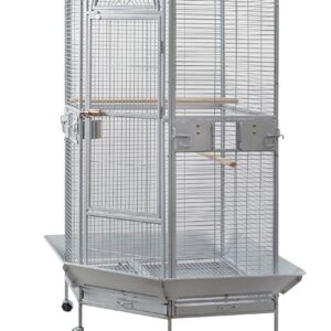 Flyline Corner Bird Cage for Cockatiel Parakeet Black and White (White Vein)