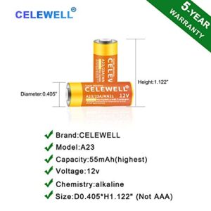 CELEWELL A23 23A Alkaline (5-Pack) Battery Same as 23AE L1028 MN21 【5-Year Warranty】