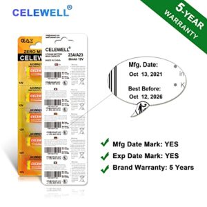 CELEWELL A23 23A Alkaline (5-Pack) Battery Same as 23AE L1028 MN21 【5-Year Warranty】