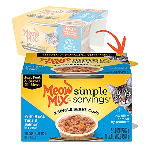 Meow Mix Simple Servings Wet Cat Food, Tuna & Salmon in Sauce, 1.3 Ounce Cup (Pack of 24)