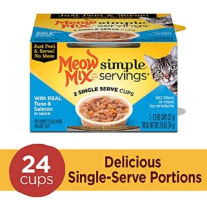 Meow Mix Simple Servings Wet Cat Food, Tuna & Salmon in Sauce, 1.3 Ounce Cup (Pack of 24)