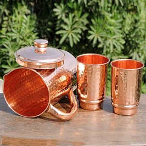 HealthGoodsIn - Pure Copper Hammered Water Jug with 2 Hammered Copper Tumblers | Copper Pitcher and Tumblers for Ayurveda Health Benefits