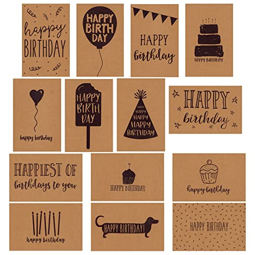 36 Pack Assorted All Occasion Cards with Envelopes in 36 Unique Designs for Birthdays, Congratulations, Sympathy, Thank You (Kraft Paper, 4x6 In)