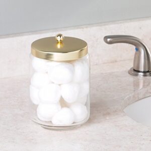 InterDesign Forma Bathroom Vanity Glass Apothecary Jar for Cotton Balls, Swabs, Cosmetics - Clear/Brass