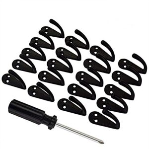 hoveox 20 pcs bronze single hooks coat wall mounted single hooks hangers no scratch robe hooks equipped with 40 pcs screws & a free screwdriver for bath kitchen garage heavy duty, black