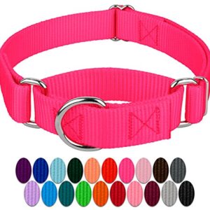 Country Brook Petz - Hot Pink Martingale Heavy Duty Nylon Dog Collar - 21 Vibrant Color Options (1 Inch Width, Medium)