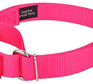 Country Brook Petz - Hot Pink Martingale Heavy Duty Nylon Dog Collar - 21 Vibrant Color Options (1 Inch Width, Medium)