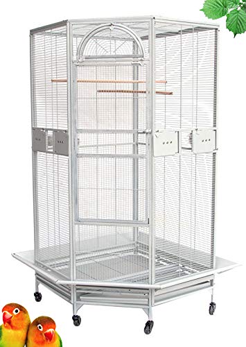 Extra Large 30" Corner Cage for Cockatiel Parakeet Budgies Parrot for Small to Medium Size Bird (White Vein)