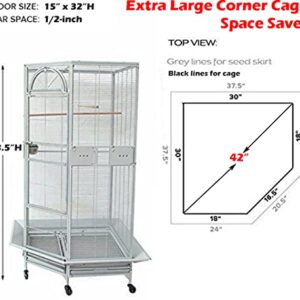 Extra Large 30" Corner Cage for Cockatiel Parakeet Budgies Parrot for Small to Medium Size Bird (White Vein)