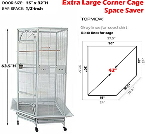 Extra Large 30" Corner Cage for Cockatiel Parakeet Budgies Parrot for Small to Medium Size Bird (White Vein)