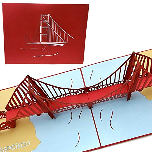 PopLife Golden Gate Bridge 3D Pop Up Greeting Card for All Occasions - Travellers, Architecture, History Lovers - Folds Flat for Mailing - Birthday, Graduation, Retirement, Anniversary, Thank You