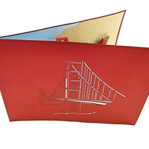 PopLife Golden Gate Bridge 3D Pop Up Greeting Card for All Occasions - Travellers, Architecture, History Lovers - Folds Flat for Mailing - Birthday, Graduation, Retirement, Anniversary, Thank You