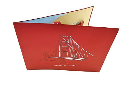 PopLife Golden Gate Bridge 3D Pop Up Greeting Card for All Occasions - Travellers, Architecture, History Lovers - Folds Flat for Mailing - Birthday, Graduation, Retirement, Anniversary, Thank You