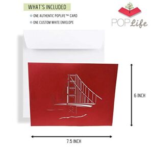 PopLife Golden Gate Bridge 3D Pop Up Greeting Card for All Occasions - Travellers, Architecture, History Lovers - Folds Flat for Mailing - Birthday, Graduation, Retirement, Anniversary, Thank You