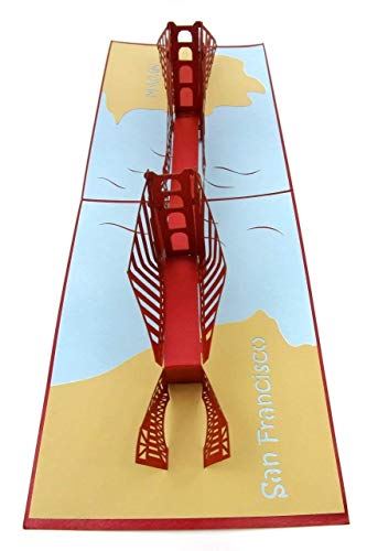 PopLife Golden Gate Bridge 3D Pop Up Greeting Card for All Occasions - Travellers, Architecture, History Lovers - Folds Flat for Mailing - Birthday, Graduation, Retirement, Anniversary, Thank You