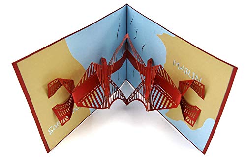 PopLife Golden Gate Bridge 3D Pop Up Greeting Card for All Occasions - Travellers, Architecture, History Lovers - Folds Flat for Mailing - Birthday, Graduation, Retirement, Anniversary, Thank You