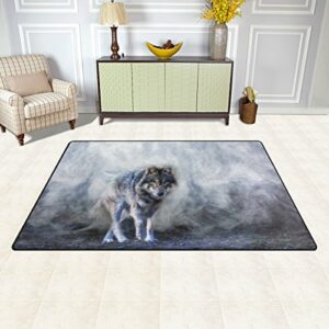 Yochoice Non-Slip Area Rugs Home Decor, Stylish Running Wolf in The Mist Floor Mat Living Room Bedroom Carpets Doormats 31 x 20 inches