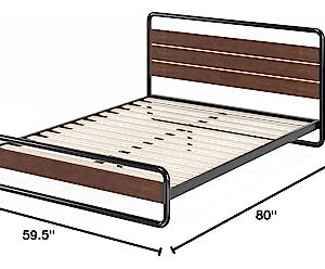 ZINUS Therese Metal Platform Bed Frame / No Box Spring Needed / Wood Slat Support / Easy Assembly, Queen