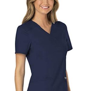 Mock Wrap Scrubs for Women Workwear Revolution, Soft Stretch, Easy Care WW610, M, Navy