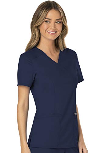 Mock Wrap Scrubs for Women Workwear Revolution, Soft Stretch, Easy Care WW610, M, Navy