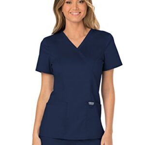 Mock Wrap Scrubs for Women Workwear Revolution, Soft Stretch, Easy Care WW610, M, Navy