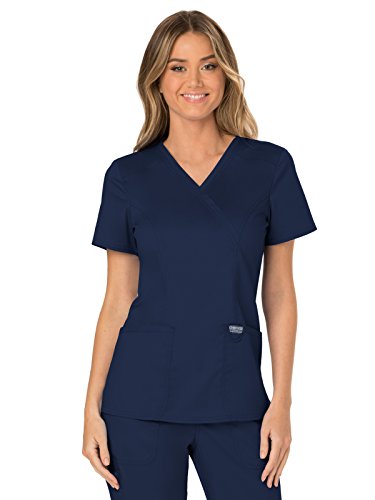 Mock Wrap Scrubs for Women Workwear Revolution, Soft Stretch, Easy Care WW610, M, Navy