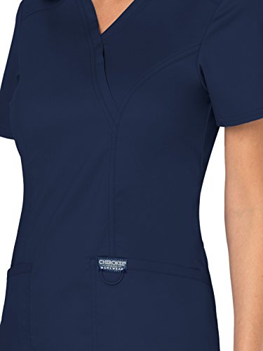 Mock Wrap Scrubs for Women Workwear Revolution, Soft Stretch, Easy Care WW610, M, Navy