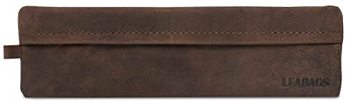 LEABAGS Leather Pencil Case - Genuine Leather Pencil Pouch Fort Vaux - Pen Case for Adults Men Women Work University Nutmeg Brown