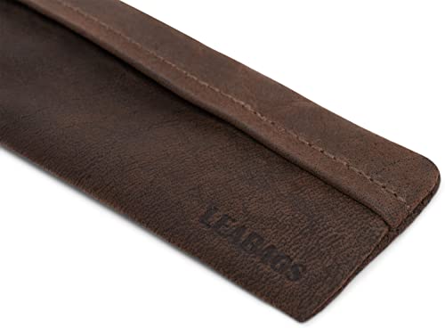 LEABAGS Leather Pencil Case - Genuine Leather Pencil Pouch Fort Vaux - Pen Case for Adults Men Women Work University Nutmeg Brown