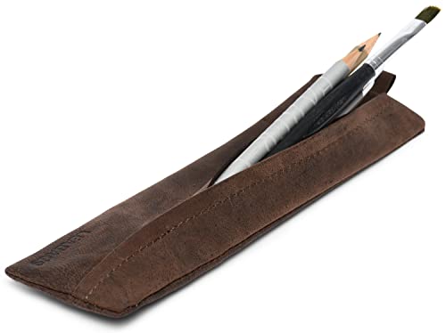 LEABAGS Leather Pencil Case - Genuine Leather Pencil Pouch Fort Vaux - Pen Case for Adults Men Women Work University Nutmeg Brown